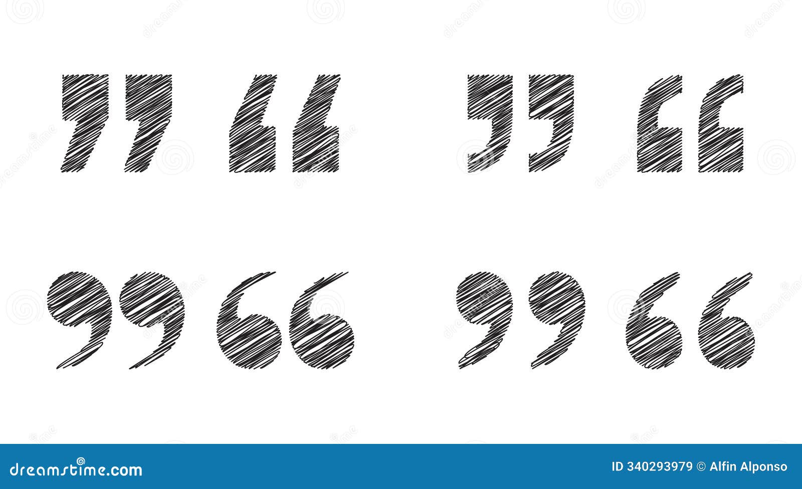 Vector Quotation Mark Icons with Scribble Style Set Stock Illustration ...