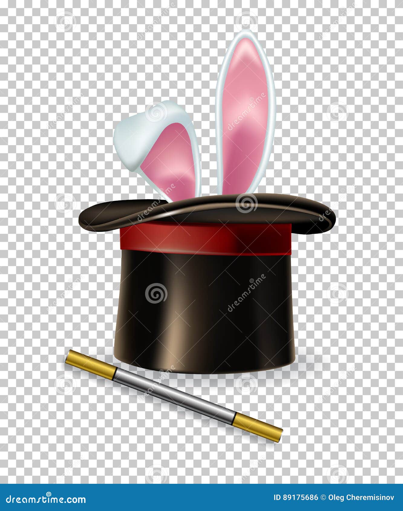 Vector Rabbit Ears Appear from the Magic Hat and Magic Wand Isolated on ...