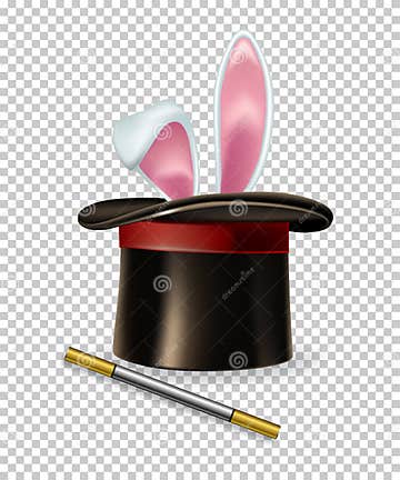 Vector Rabbit Ears Appear from the Magic Hat and Magic Wand Isolated on ...
