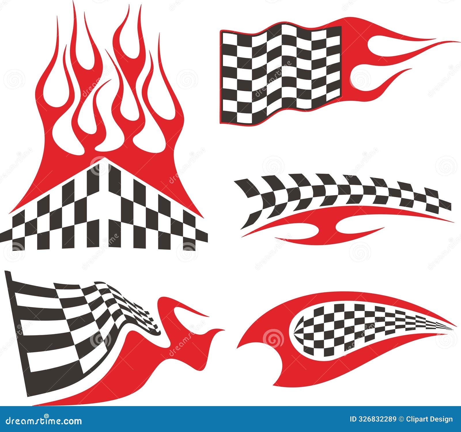 Vector Racing Flame Designs with Checkered Flags Stock Illustration ...