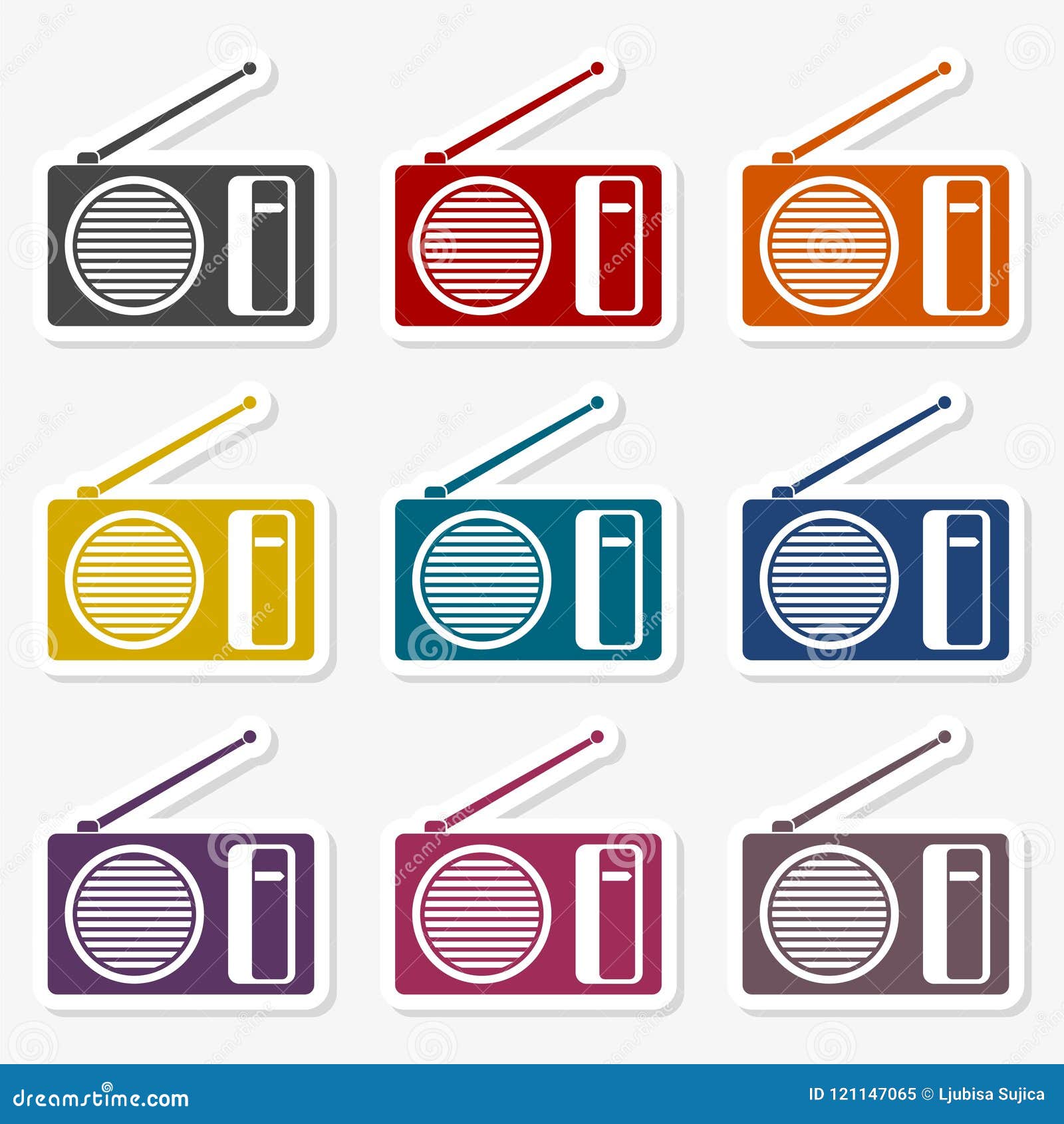 Vector radio sticker set stock illustration. Illustration of objects ...