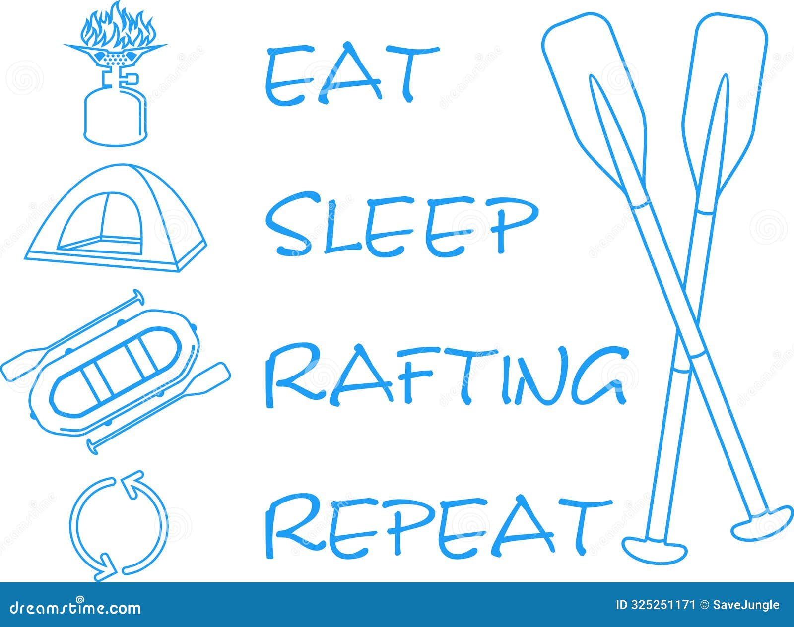 Vector Rafting T-shirt Design Illustration with Rafting Icons Stock ...