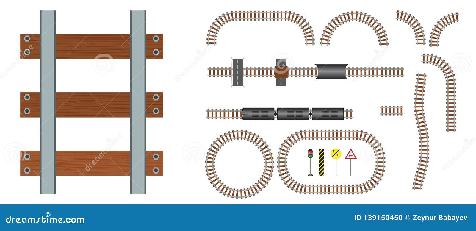 Vector Railroad and Railway Tracks Construction Elements. Wavy Trackway ...