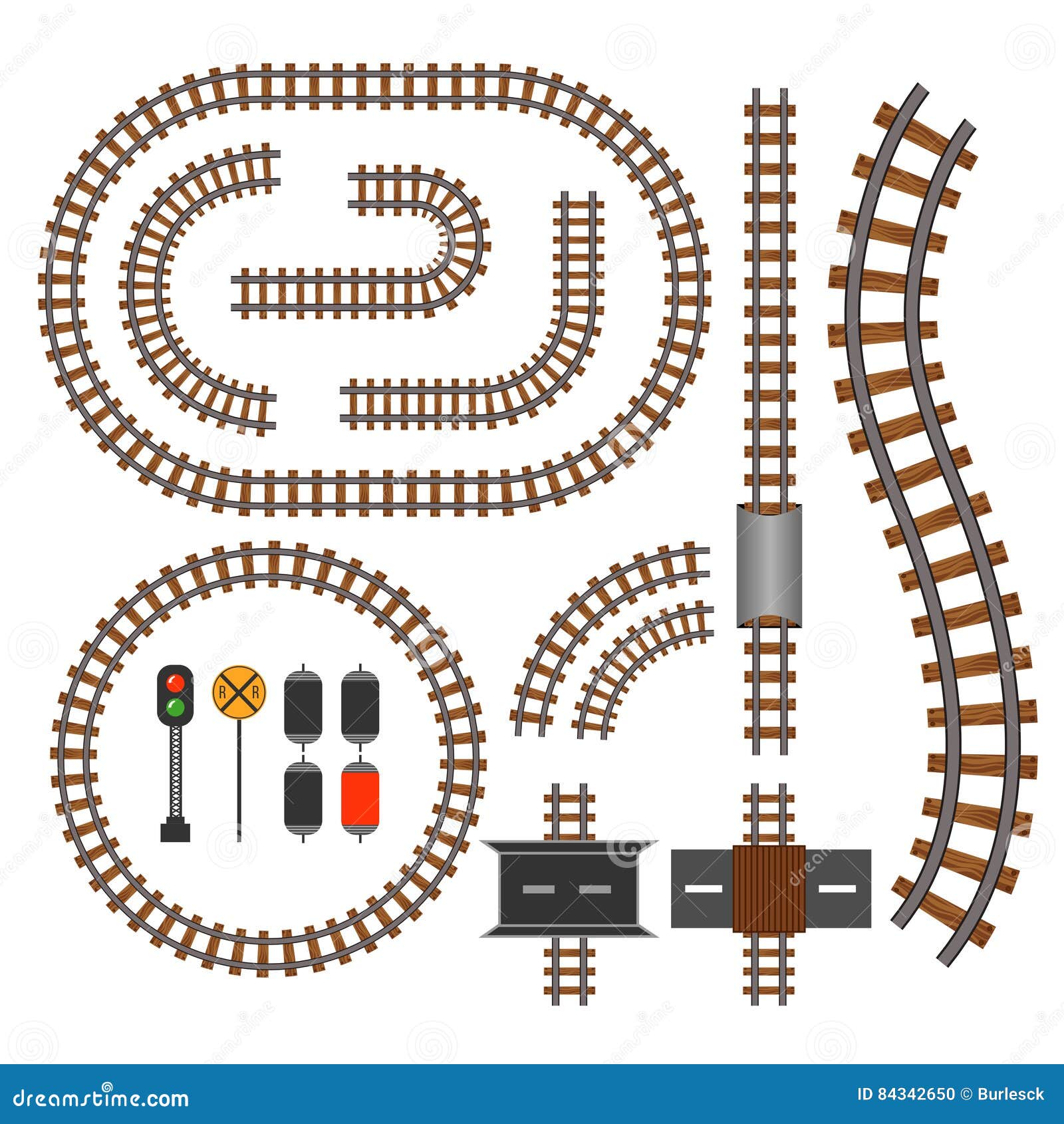 Railroad Intersection, Rail Track, Train Bridge Road. Vector Curve Map ...