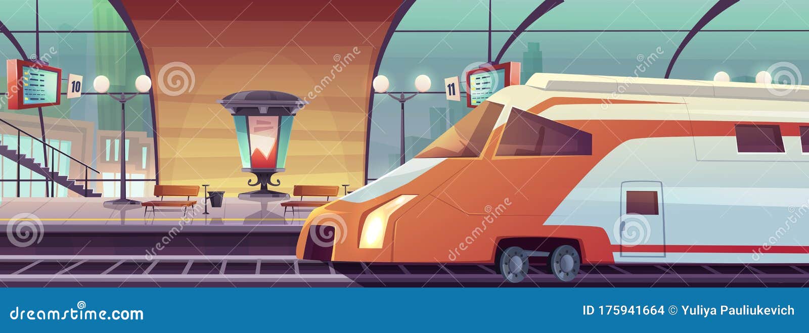Vector Railway Station with Train and Platform Stock Vector ...