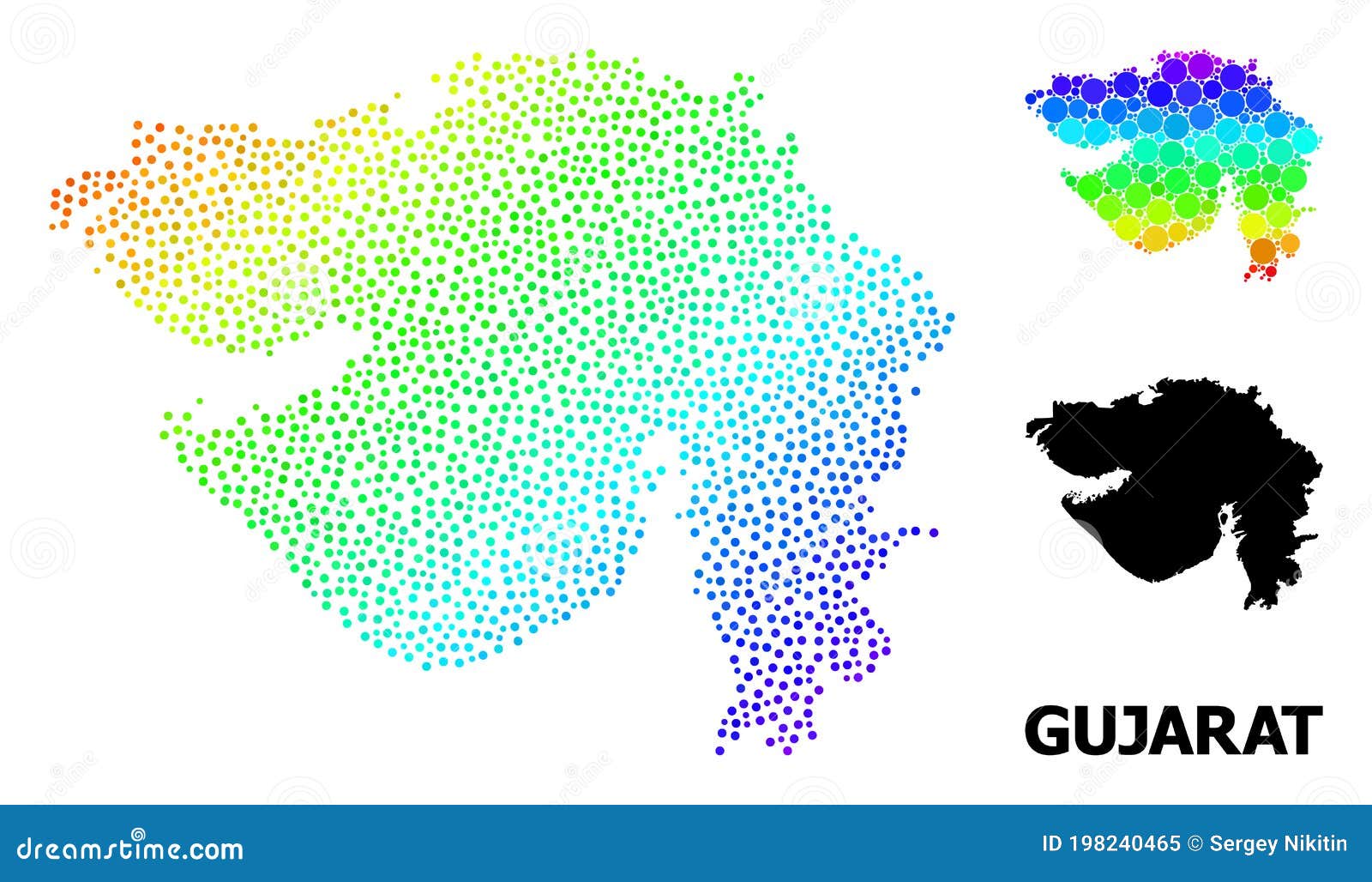Vector Rainbow Colored Dot Map of Gujarat State Stock Vector ...