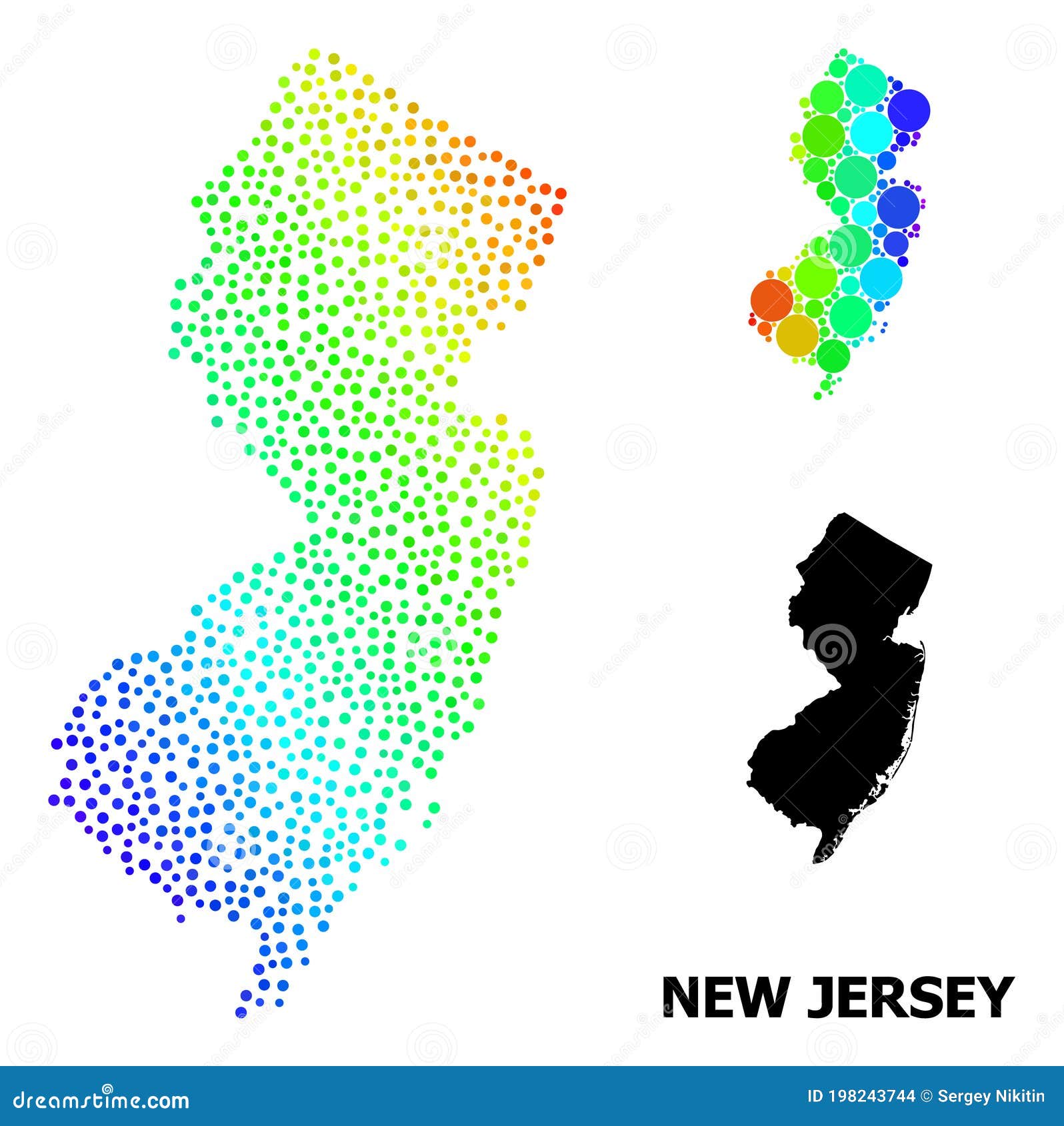 Vector Rainbow Colored Dot Map of New Jersey State Stock Vector ...