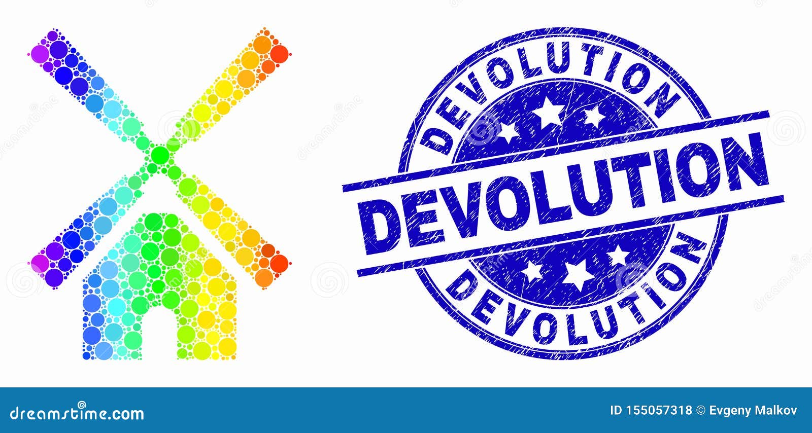 Vector Rainbow Colored Dot Windmill Icon and Grunge Devolution ...