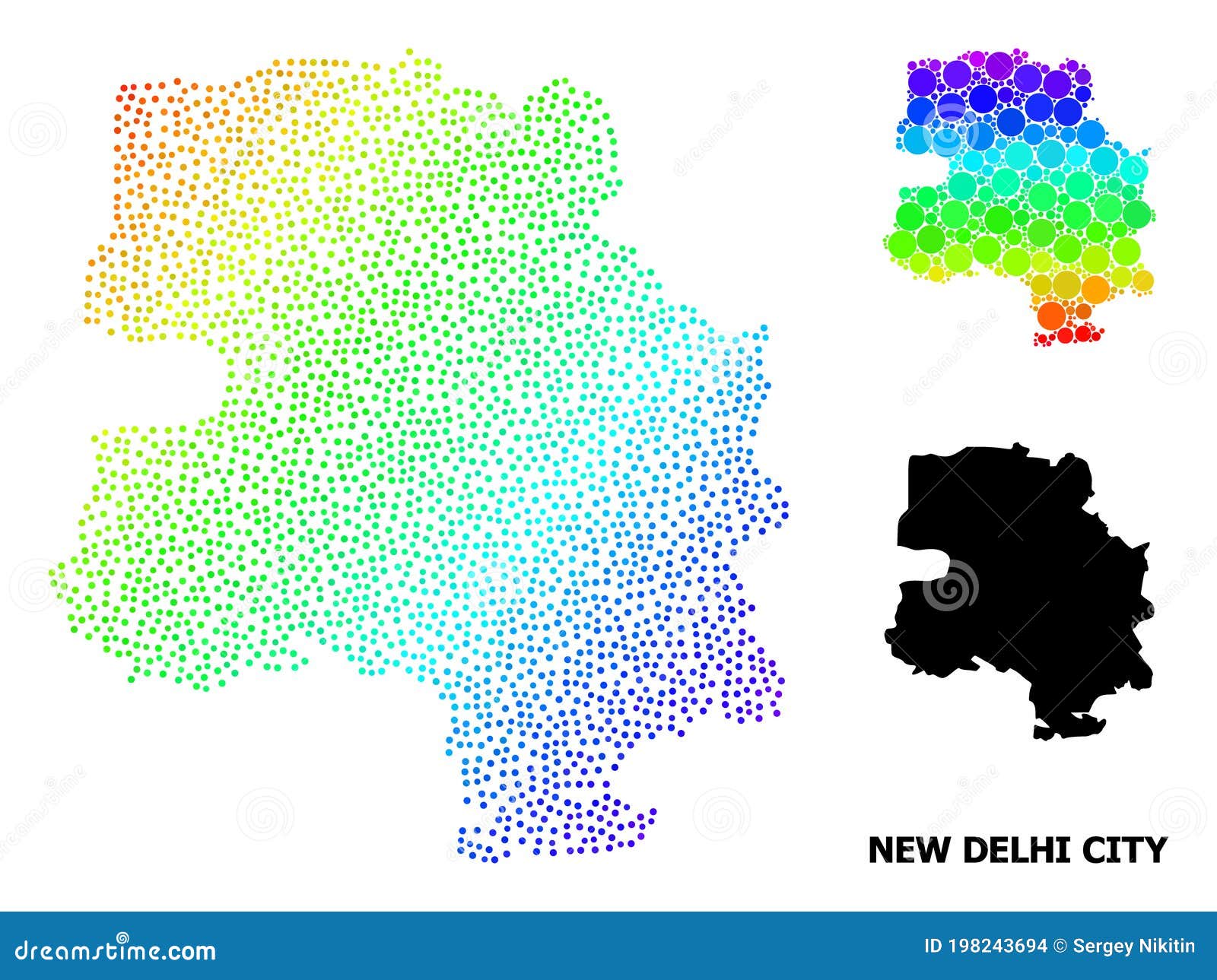 Vector Rainbow Colored Dotted Map of New Delhi City Stock Vector ...