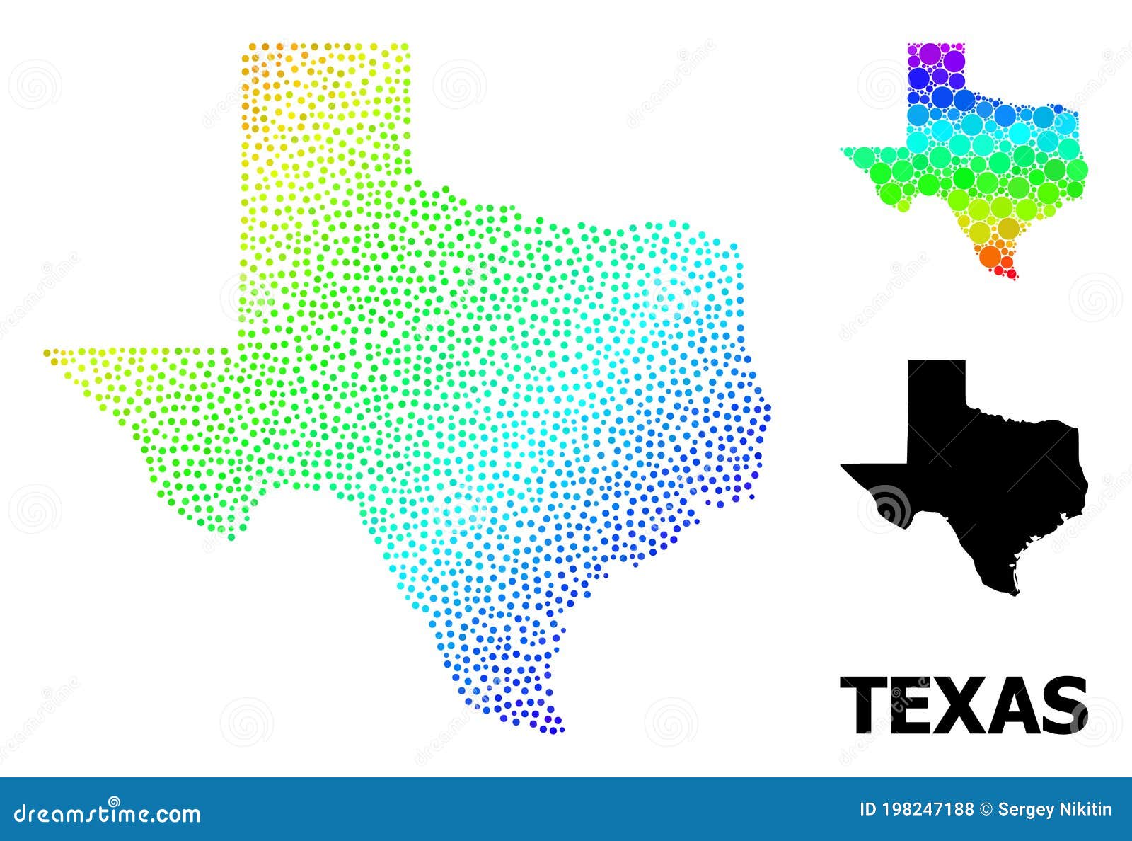 Vector Rainbow Colored Dotted Map of Texas State Stock Vector ...