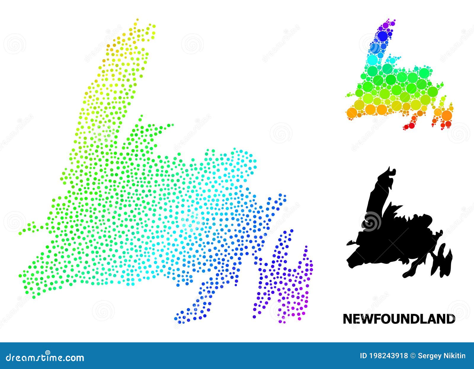 Vector Rainbow Colored Pixelated Map of Newfoundland Island Stock ...