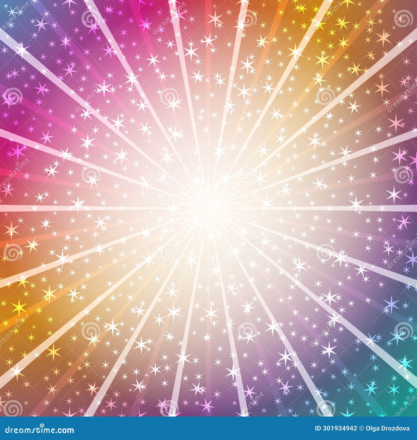 Vector Rainbow Gradient Background with Rays and Stars Stock Vector ...