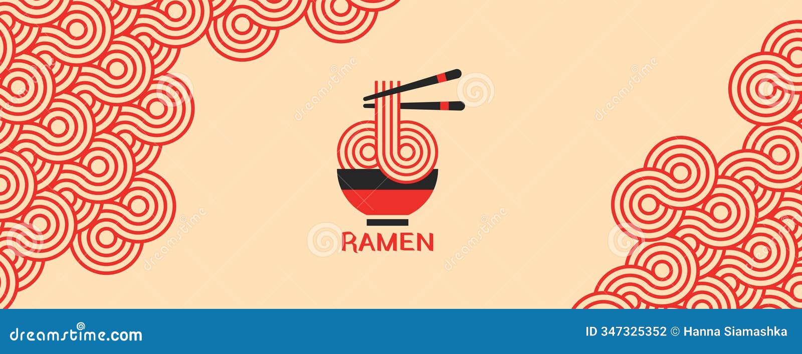 Vector Ramen Noodles Banner Template, Poster with Pattern of Spaghetti ...