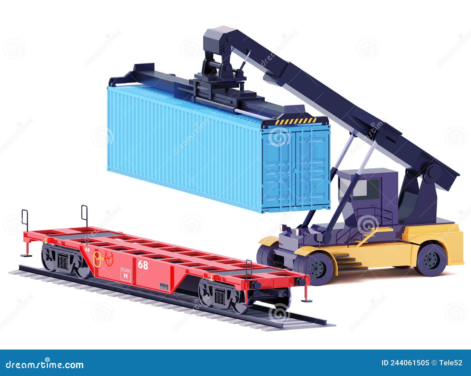 Vector Reach Stacker with Container and Railroad Car Stock Vector ...