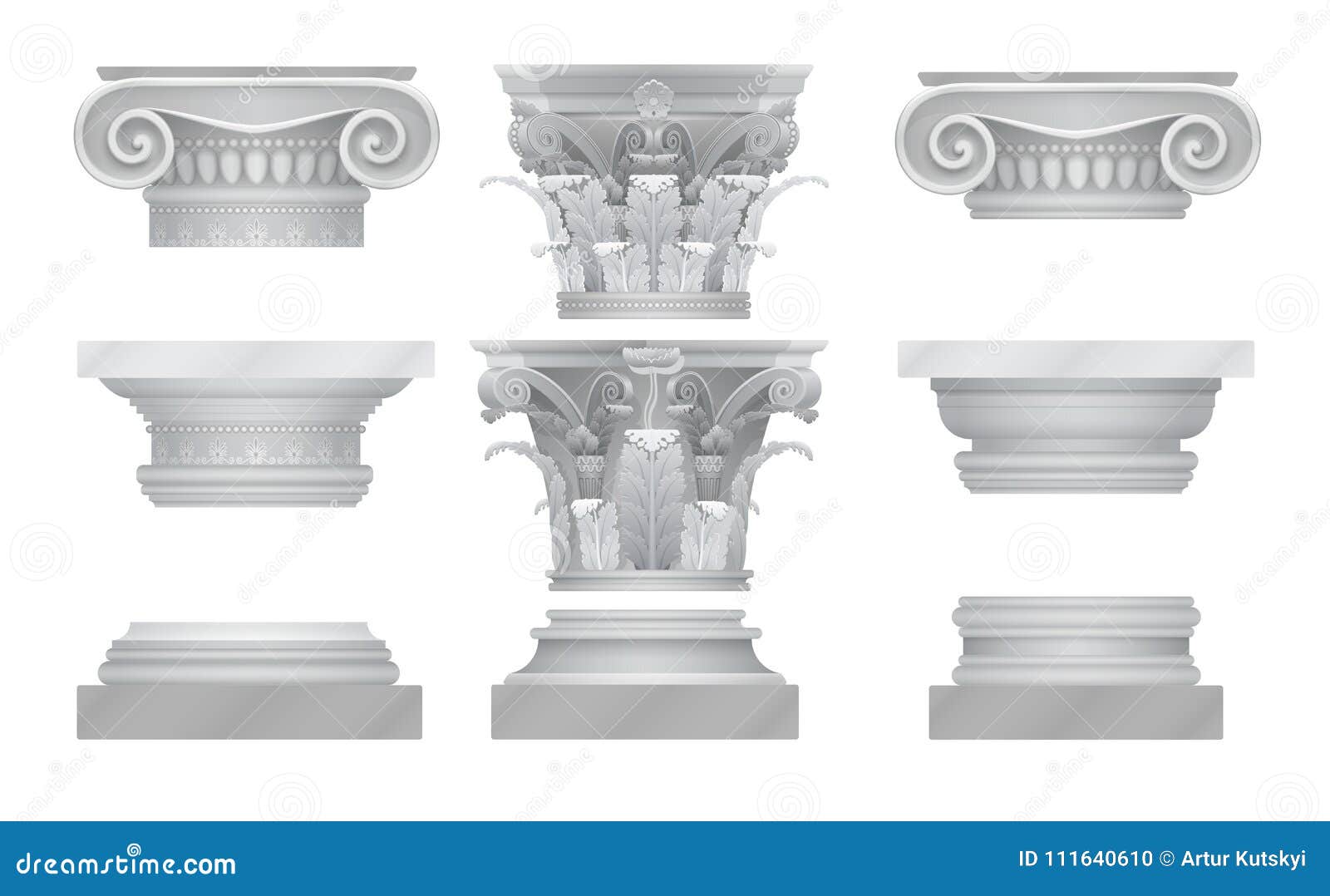 Realistic Column. Classic Antique White Columns, Roman Historical Stone ...