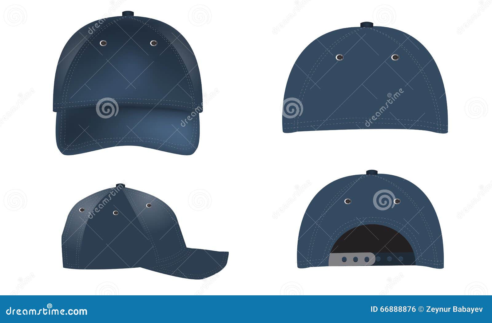 Vector Realistic Baseball Caps - Front, Back and Side Views Stock ...