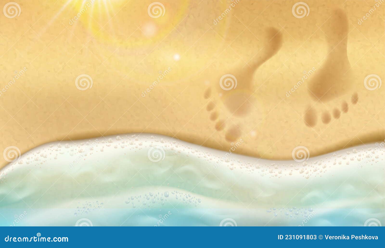 Vector Realistic of Beach Sand and Ocean Waves with Footprints Stock ...