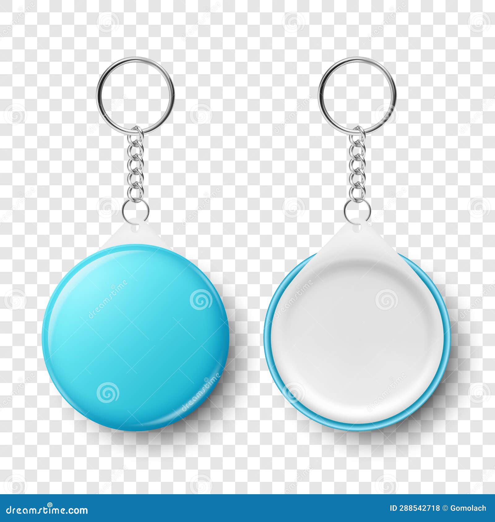 Vector Realistic Blank Blue Round Keychain with Ring and Chain for Key ...