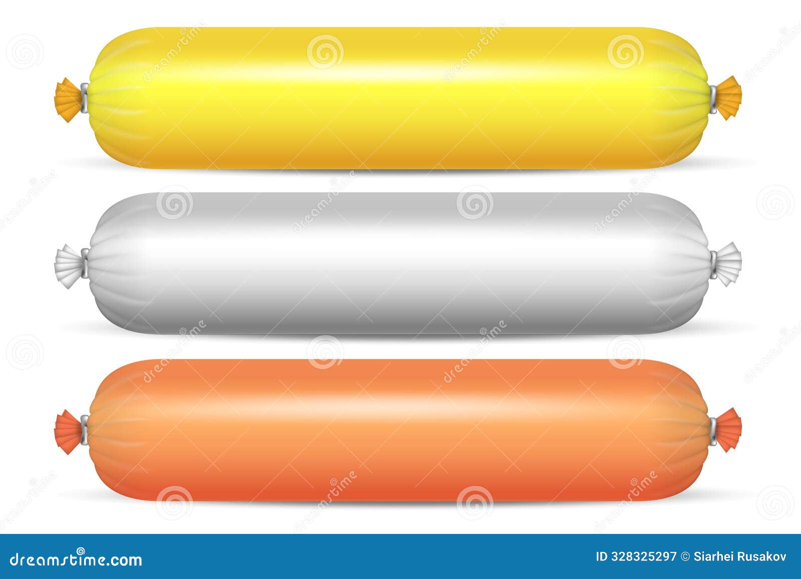 Sausage Packaging Mockup. Realistic White Cellophane Wrappers ...