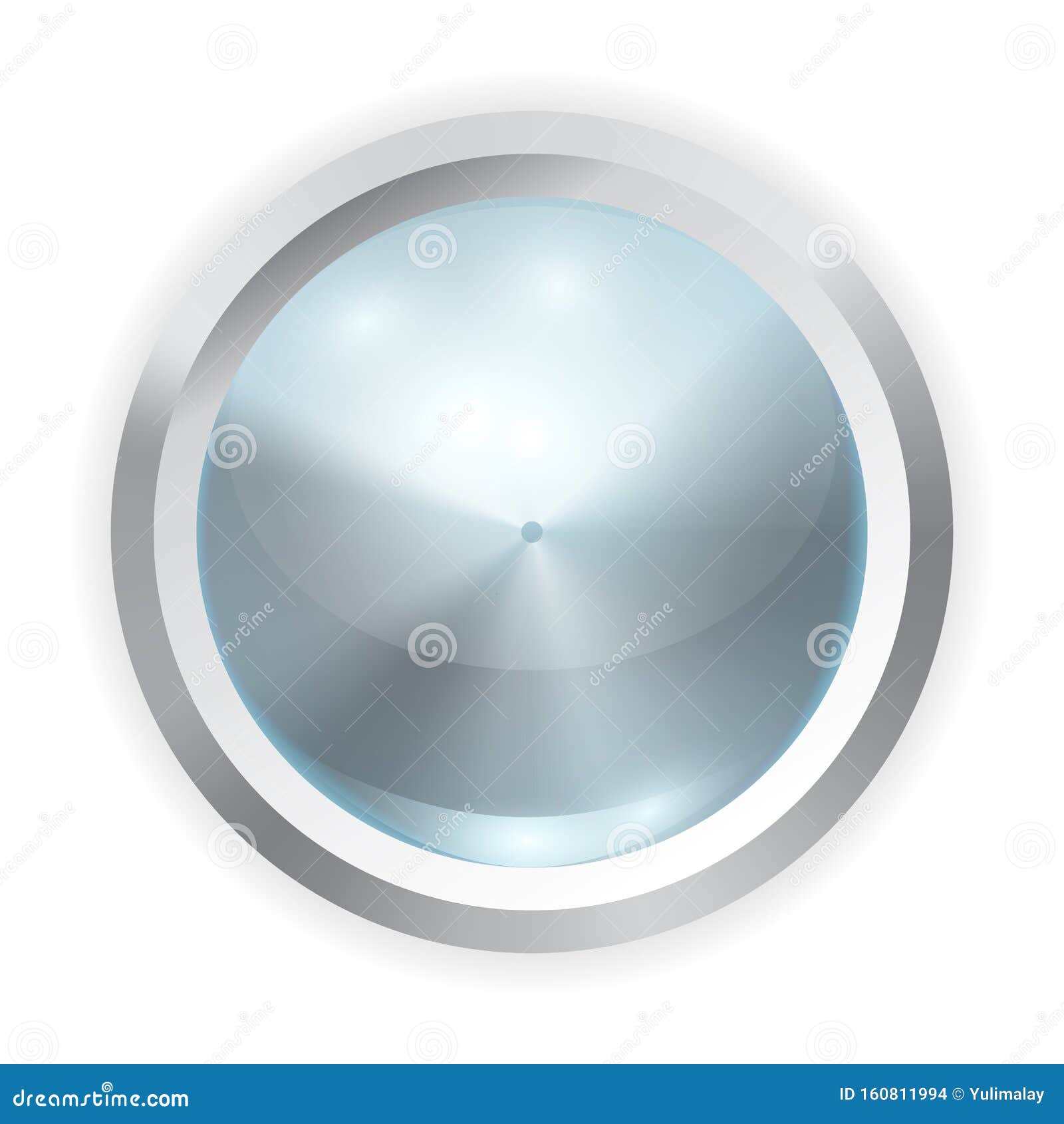 Vector Realistic Blue Glass Button with Metal Frame and Reflection of ...