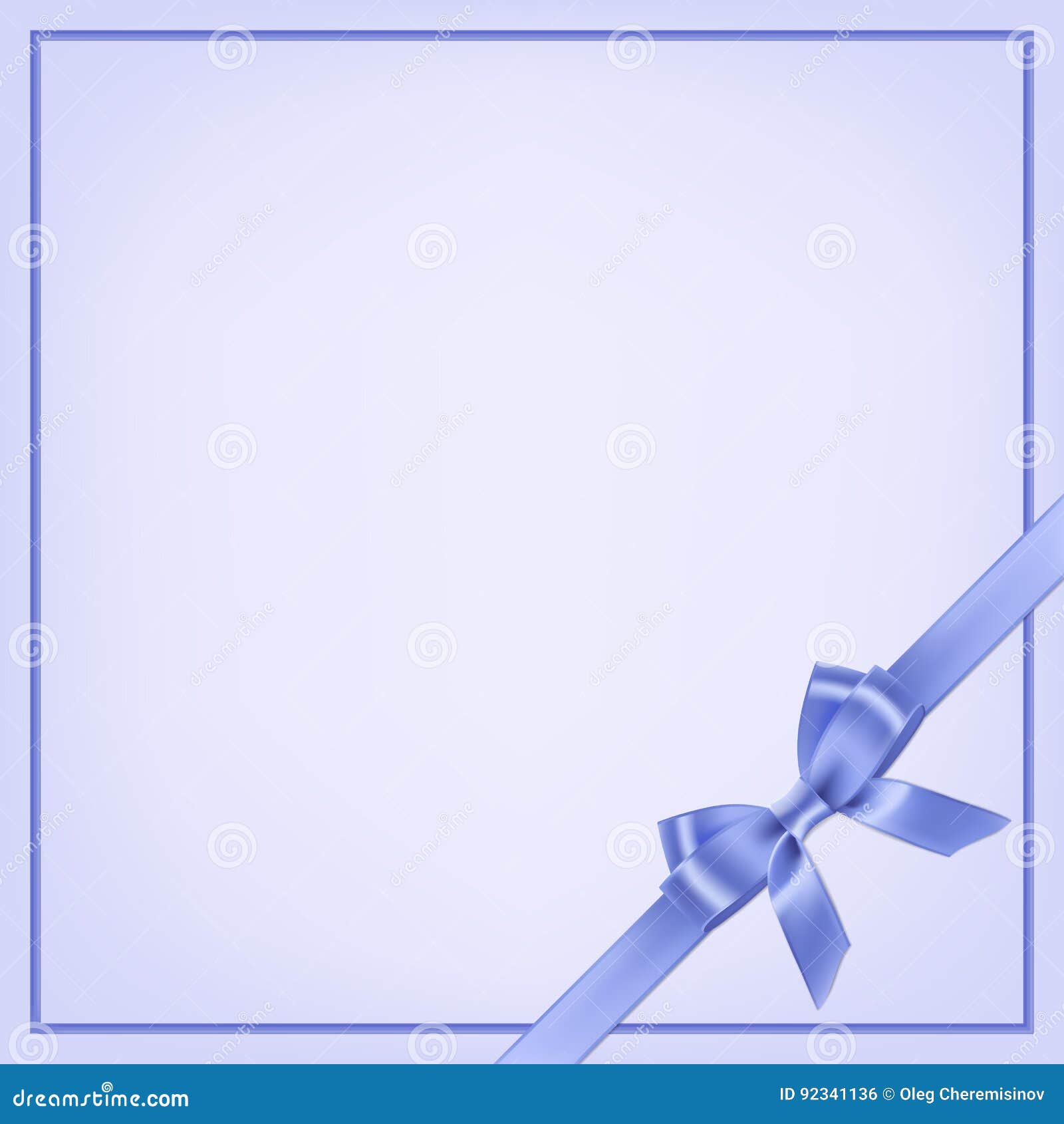Vector Realistic Blue Postcard Template with Ribbon and Bow. Stock ...