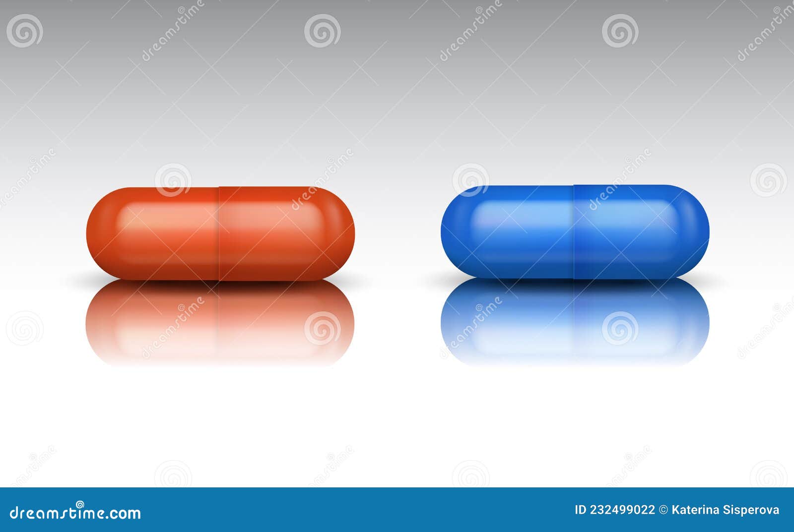 Vector Realistic Blue and Red Capsule Pills with Reflection Stock ...