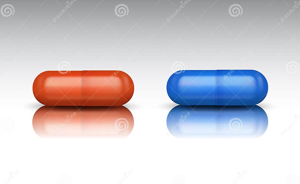 Vector Realistic Blue and Red Capsule Pills with Reflection Stock ...