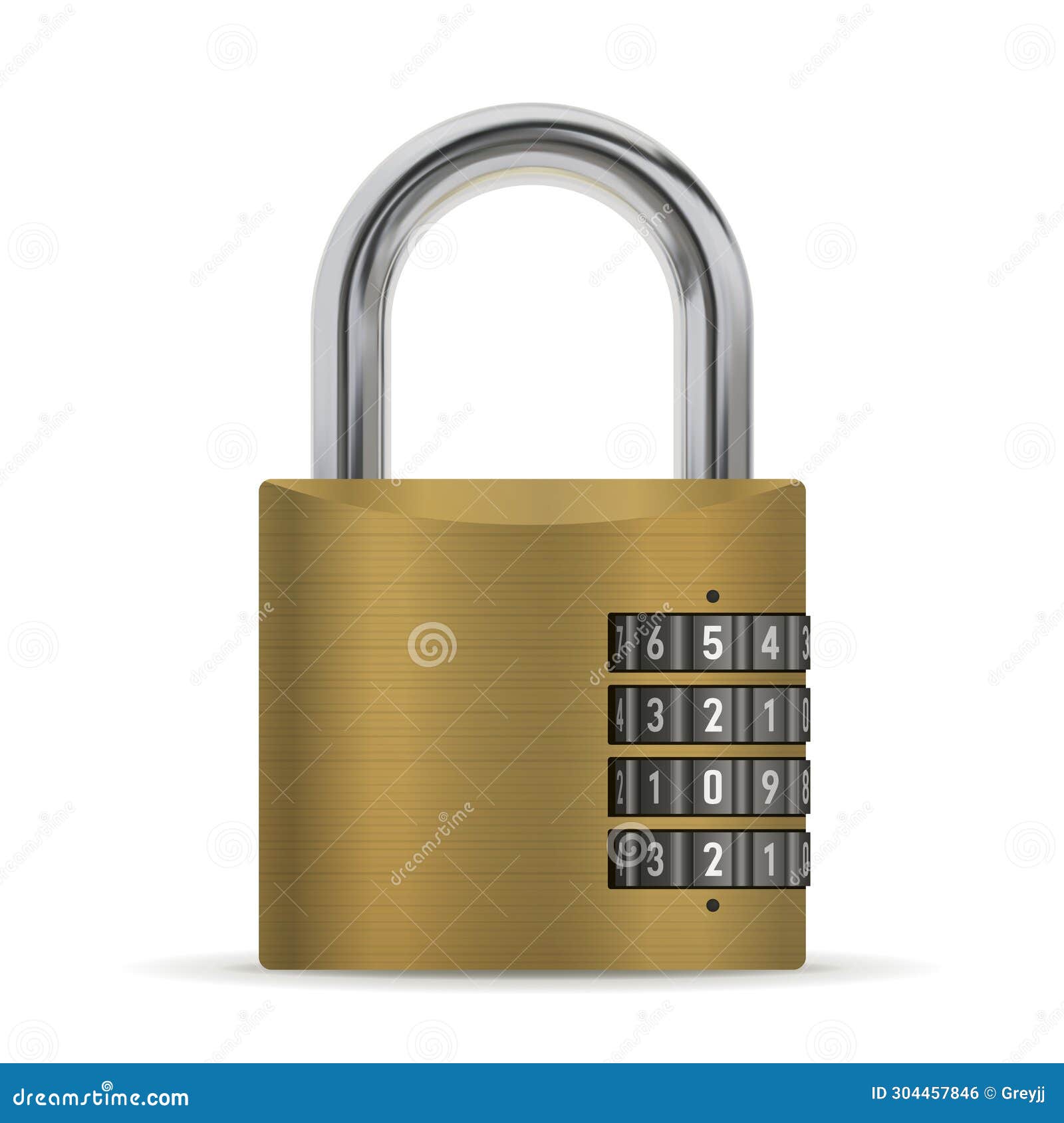 Realistic Brass Combination Lock with 4 Black Rotating Discs Stock ...