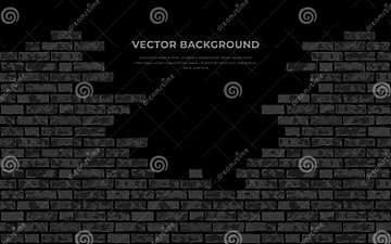 Vector Realistic Broken Black Brick Wall on Black Background. Hole in ...