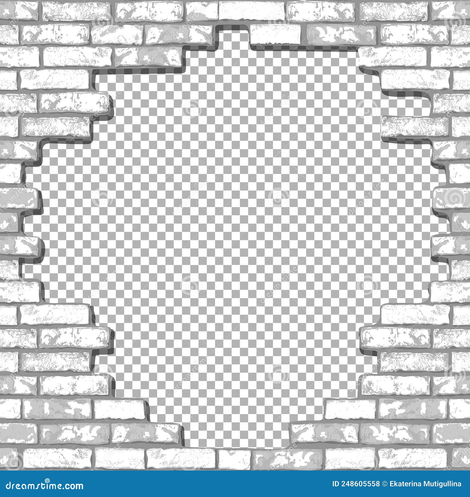 Vector Realistic Broken Brick Wall on Transparent Background. Hole in ...