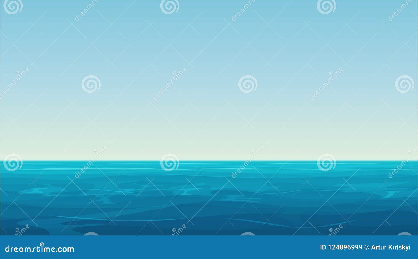 Vector Realistic Cartoon Vector Empty Blue Ocean Sea and Sky Landscape ...