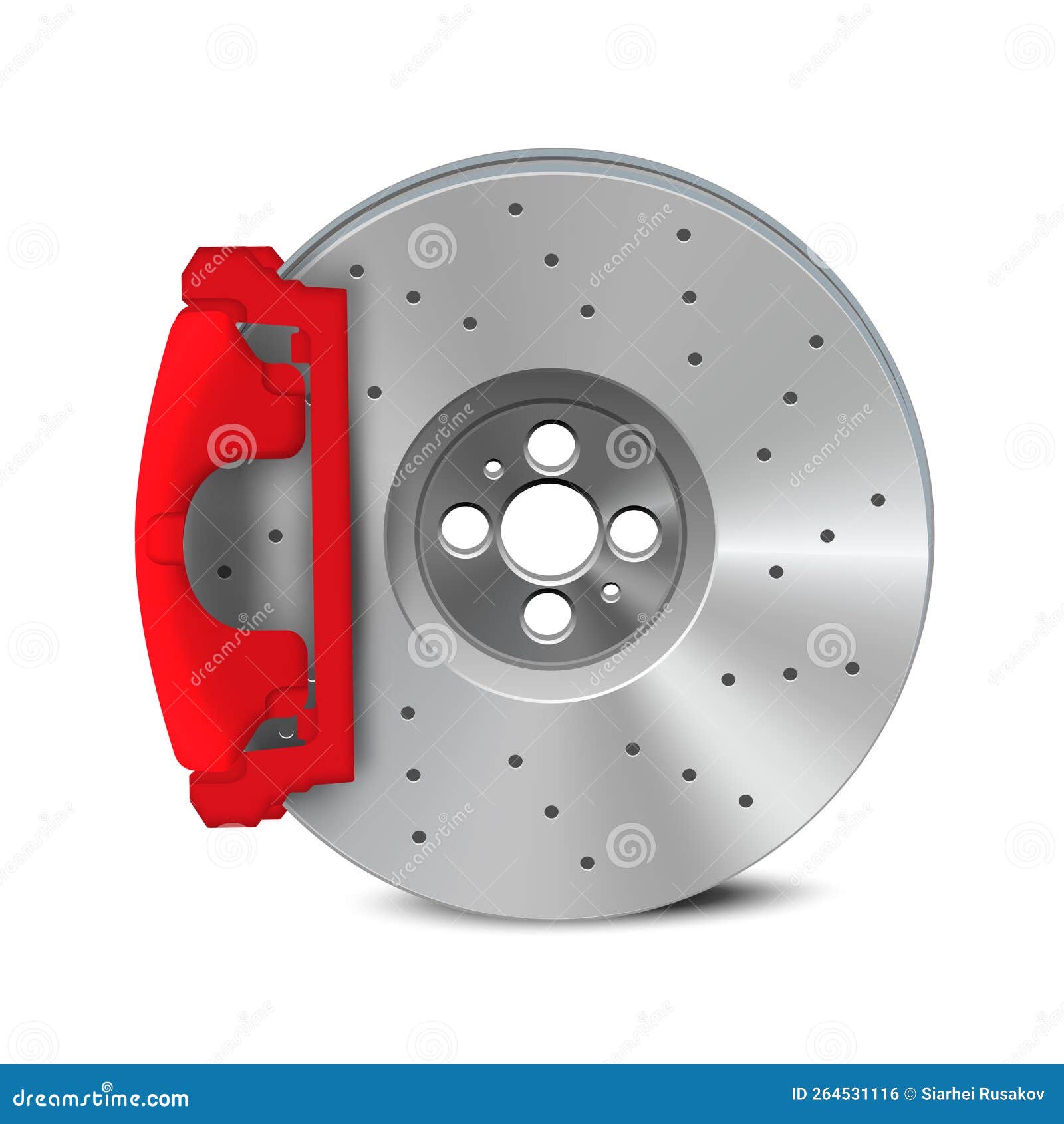 Vector Realistic, 3D Auto Brake Disc and Red Caliper Isolated on White ...