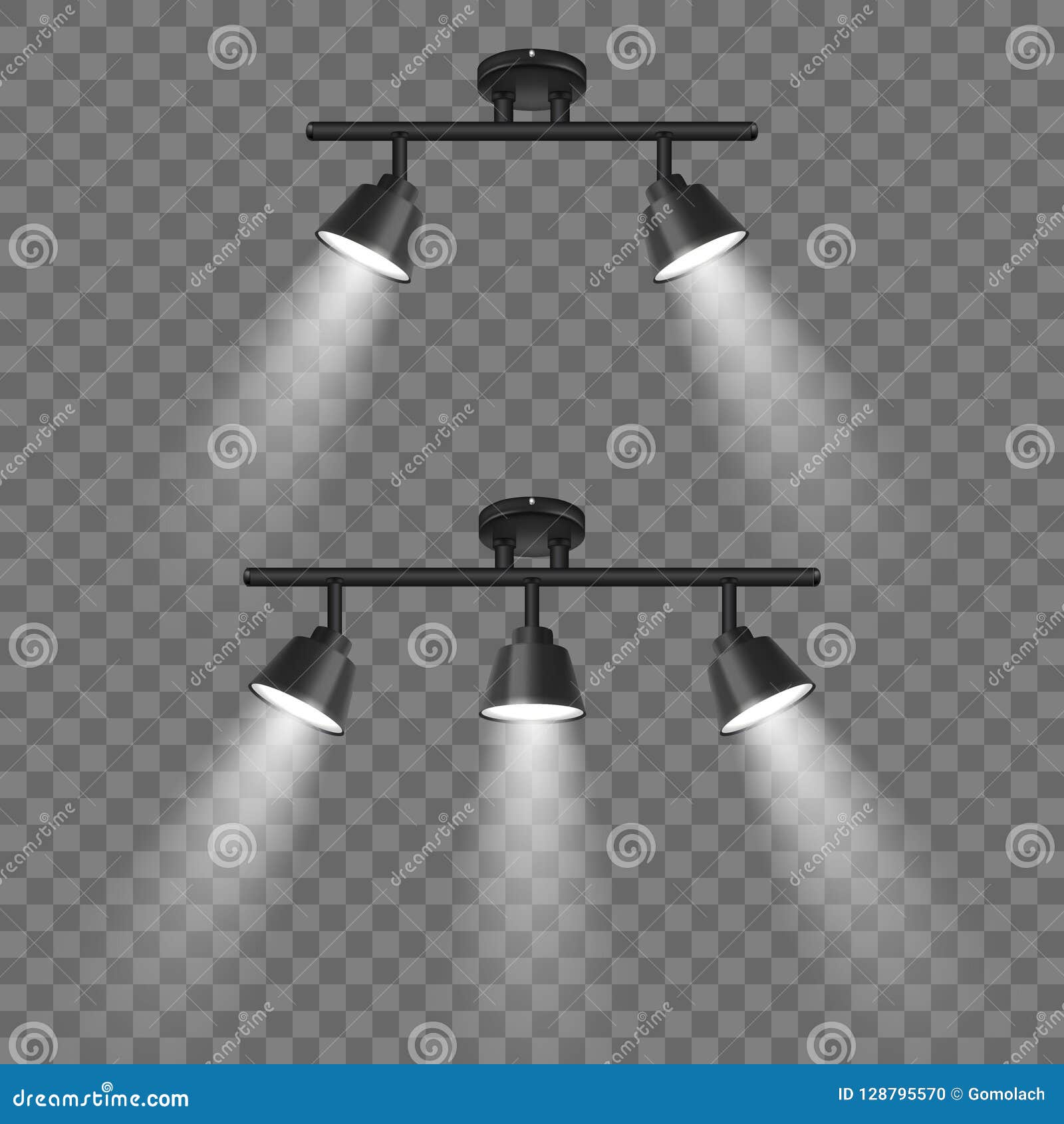 Vector Realistic 3d Black Spotlights Set in Different Slopes Closeup ...