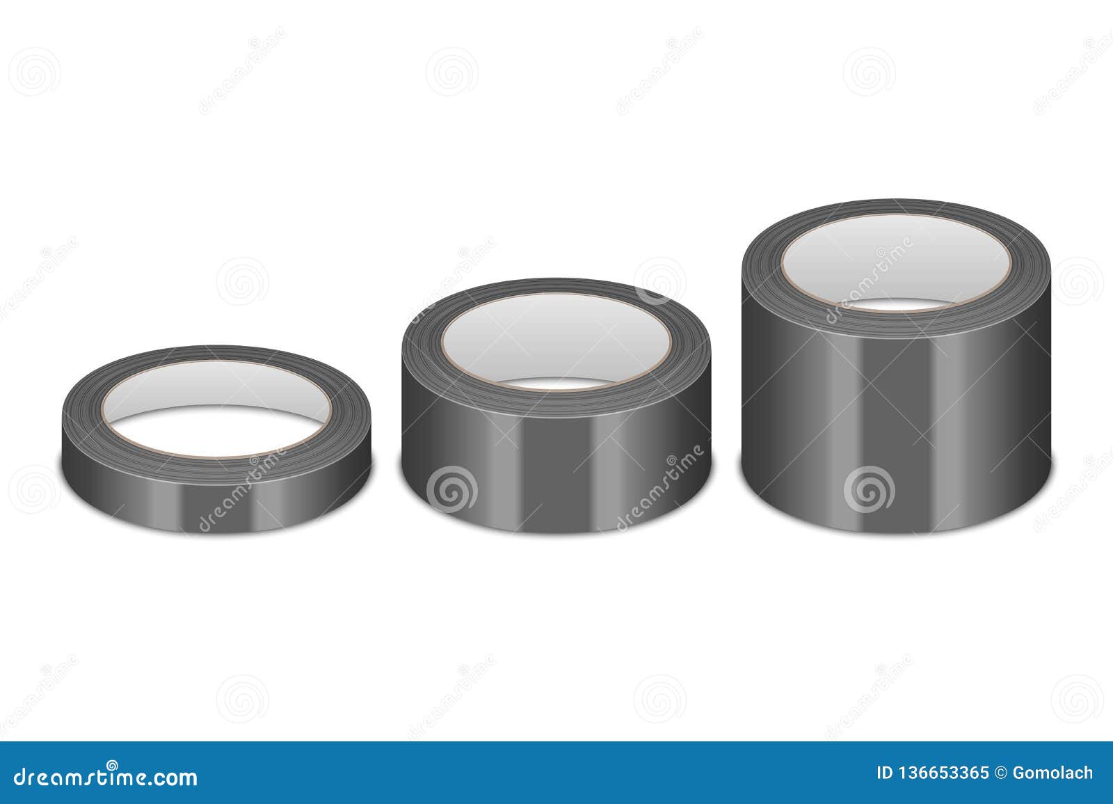 Vector Realistic 3d Glossy Black Tape Roll Different Size - Small ...