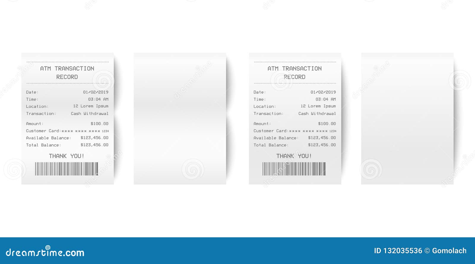Vector Realistic 3d Paper Printed ATM Transaction Record Receipt Set ...