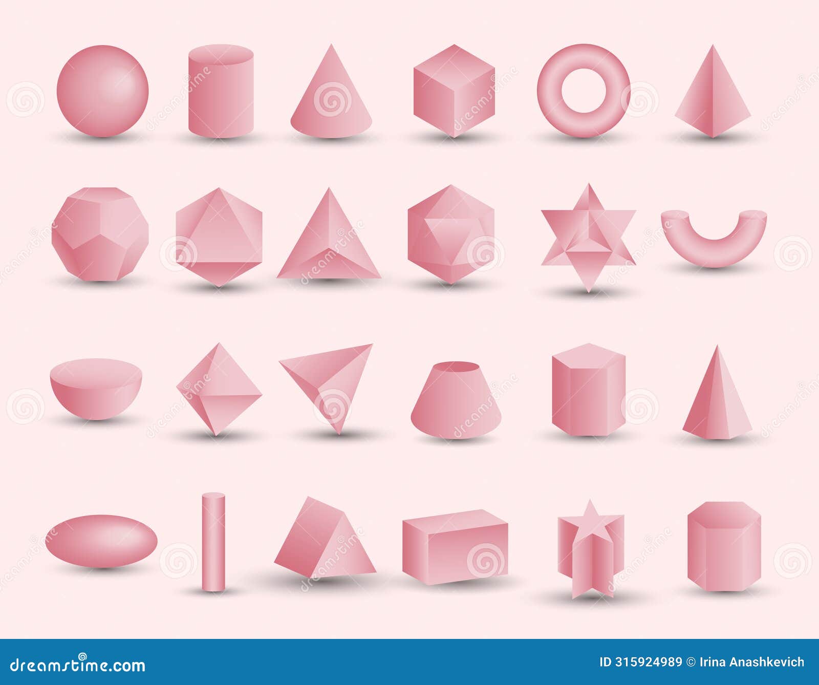 Vector Realistic 3D Pink Geometric Shapes Isolated on Background. Maths ...