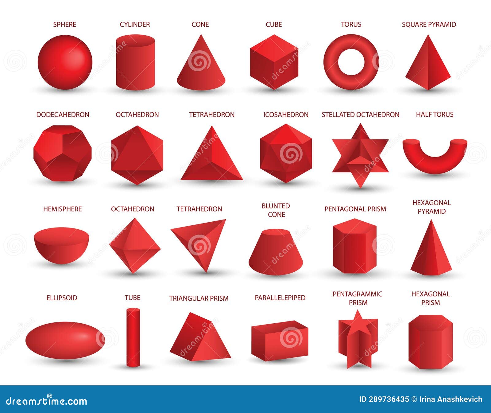 Vector Realistic 3D Red Geometric Shapes Isolated on White Background ...