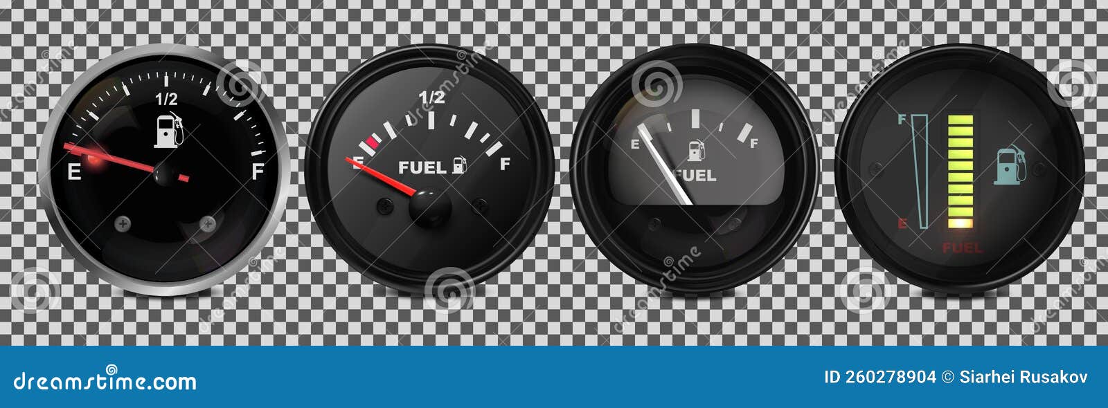 Vector Realistic, 3D Set of Fuel Level Indicators in a Car.Illustration ...