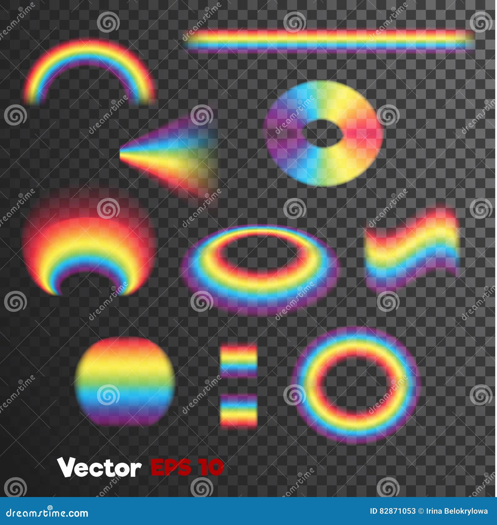 Vector Realistic 3d Shaped Rainbow Forms on Dark Transparent Background ...