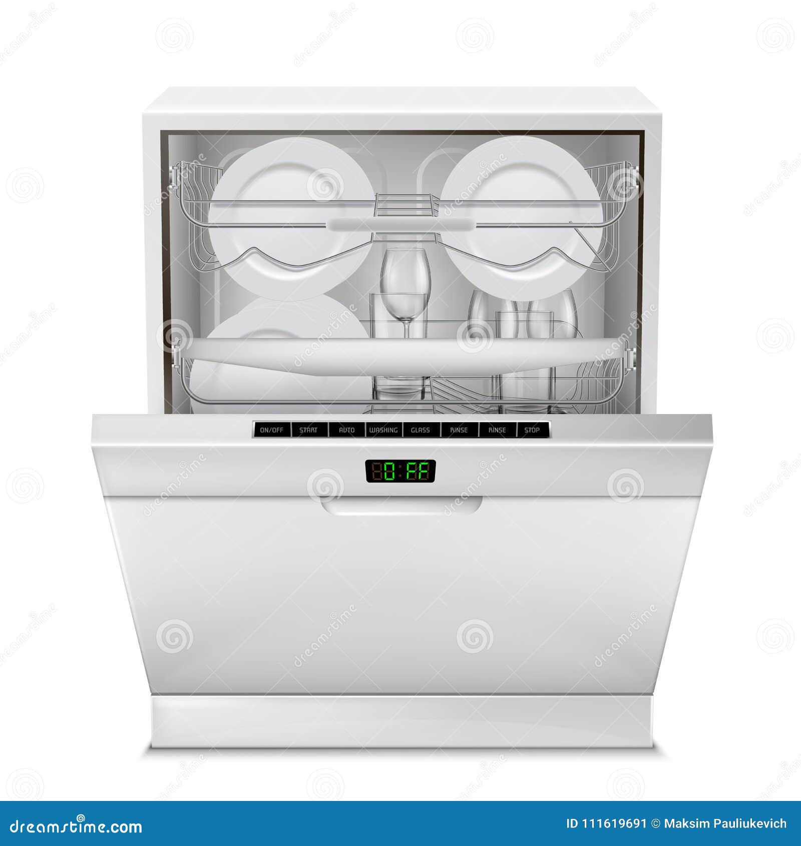 Vector Realistic Dishwasher Machine with Dishes Stock Vector ...