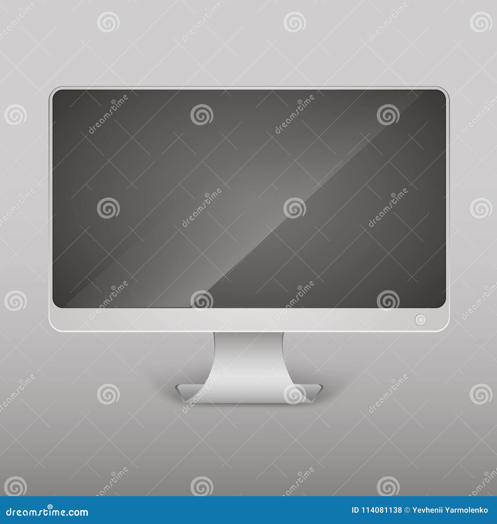 Realistic Computer Monitor On Gray Background Vector Illustration