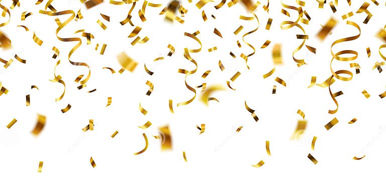 Vector Realistic Falling Gold Confetti and Streamers Seamless Pattern ...