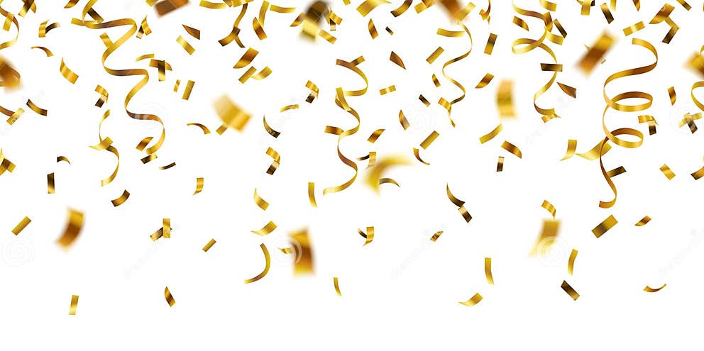Vector Realistic Falling Gold Confetti and Streamers Seamless Pattern ...