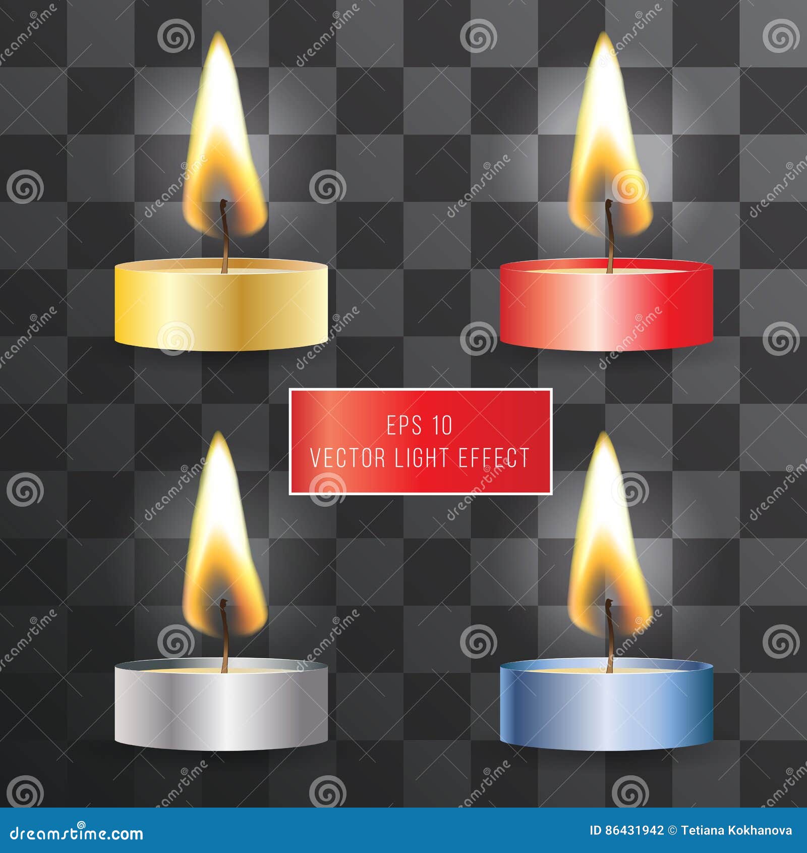 Vector Realistic Flame. Candle Set on Transparent Background. Tea and ...