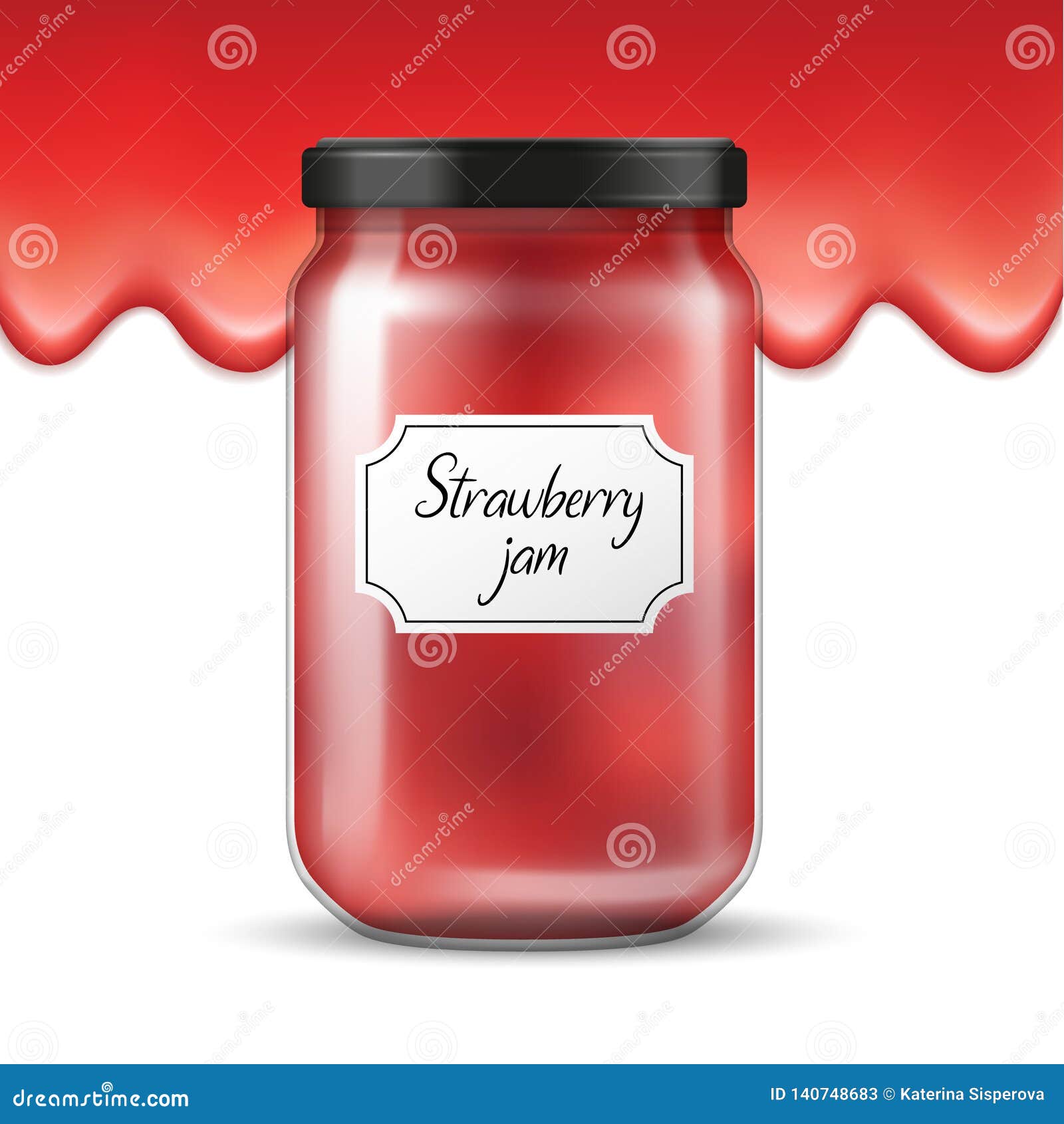 Vector Realistic Glass Jar with Strawberry Jam and Flowing Jam in the ...