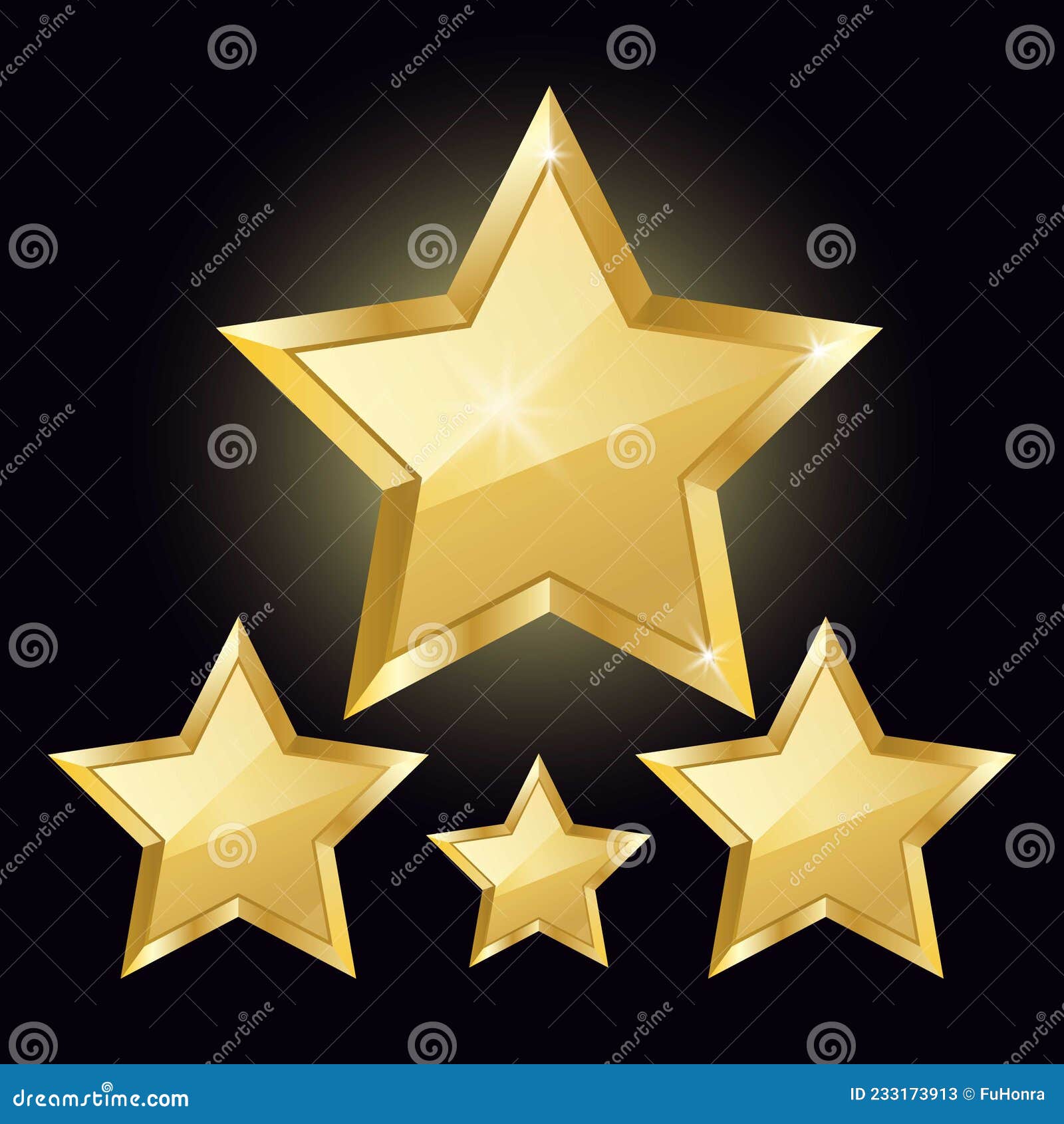 Vector Realistic Golden Stars On Black Background Award Concept Stock