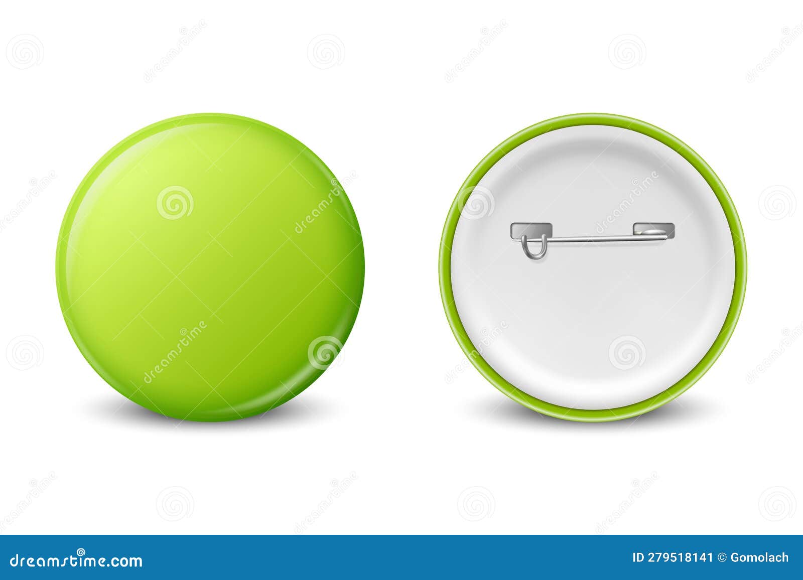 Vector Realistic Green Round Blank Empty Button Badge Set Closeup ...
