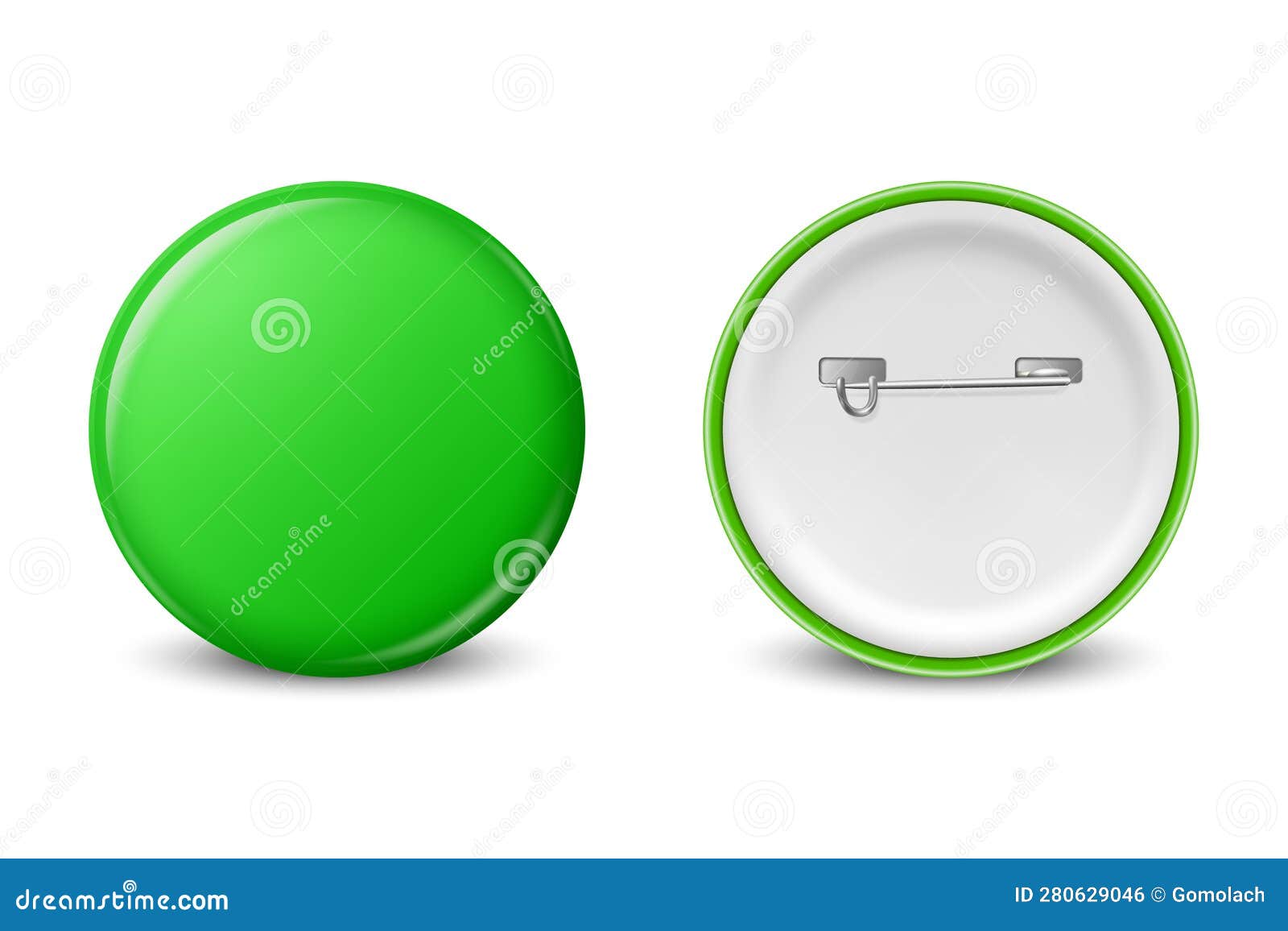 Vector Realistic Green Round Blank Empty Button Badge Set Closeup ...