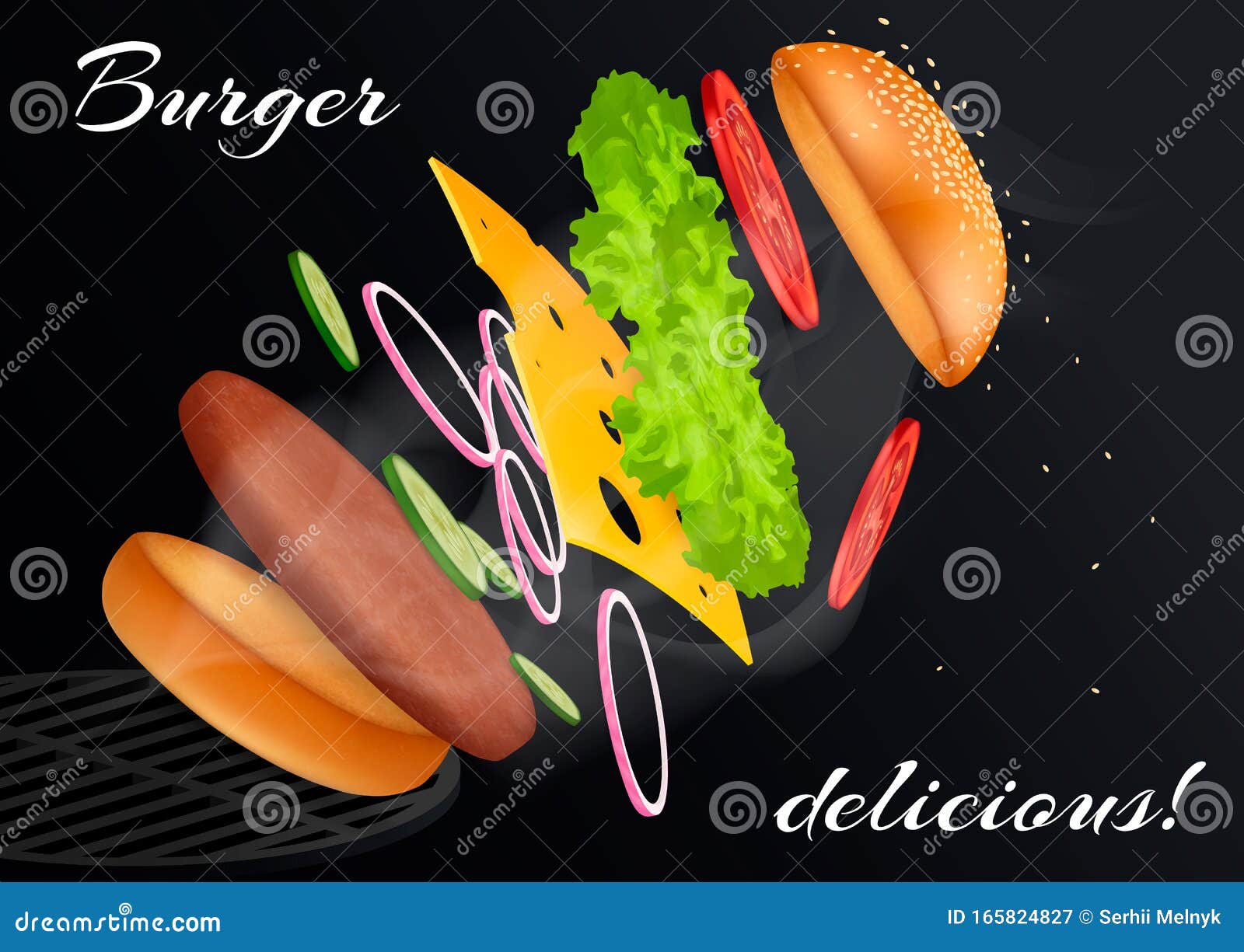Vector Realistic Hamburger on Black Background. Stock Vector ...