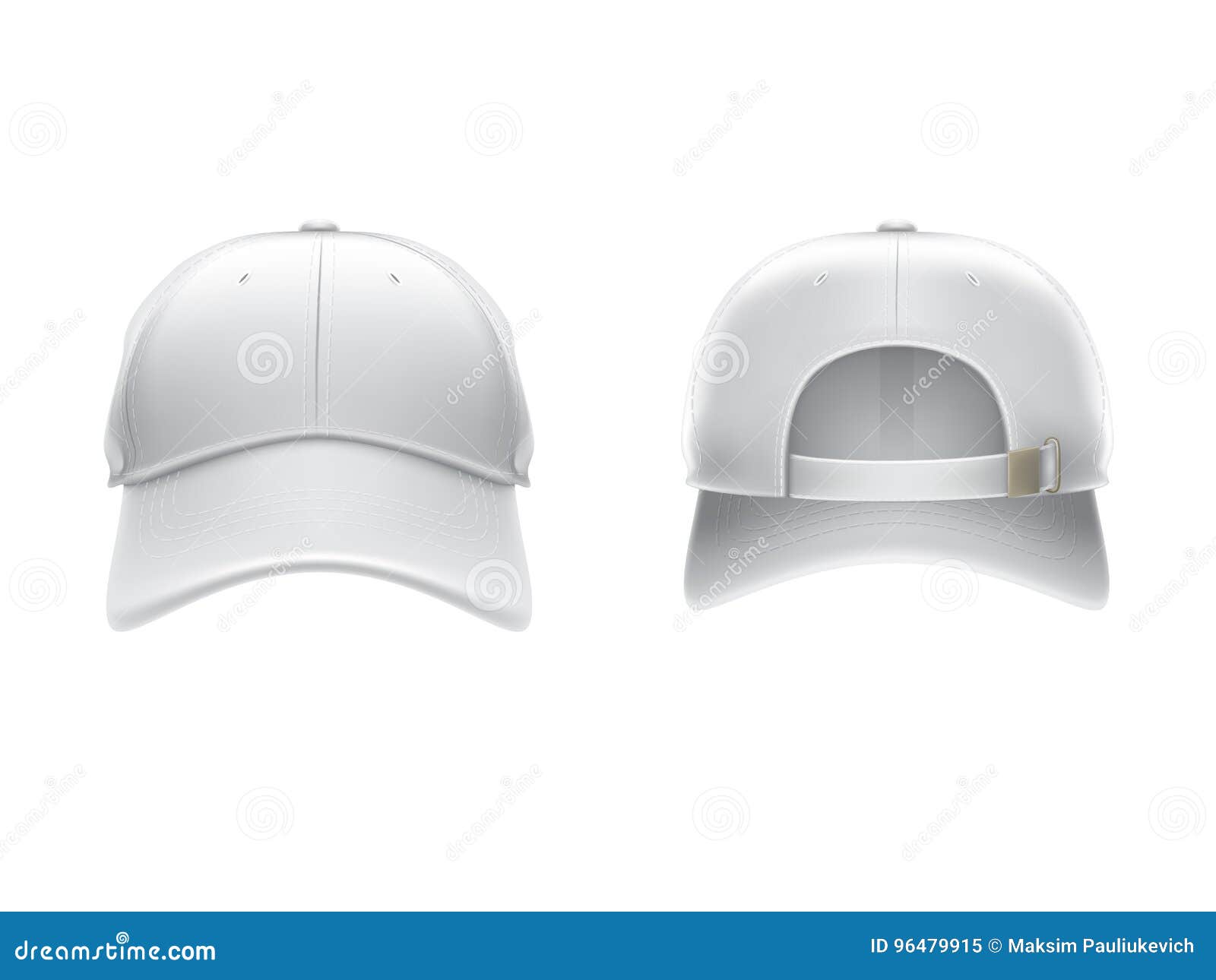 Vector Realistic Illustration of a White Textile Baseball Cap Front and ...